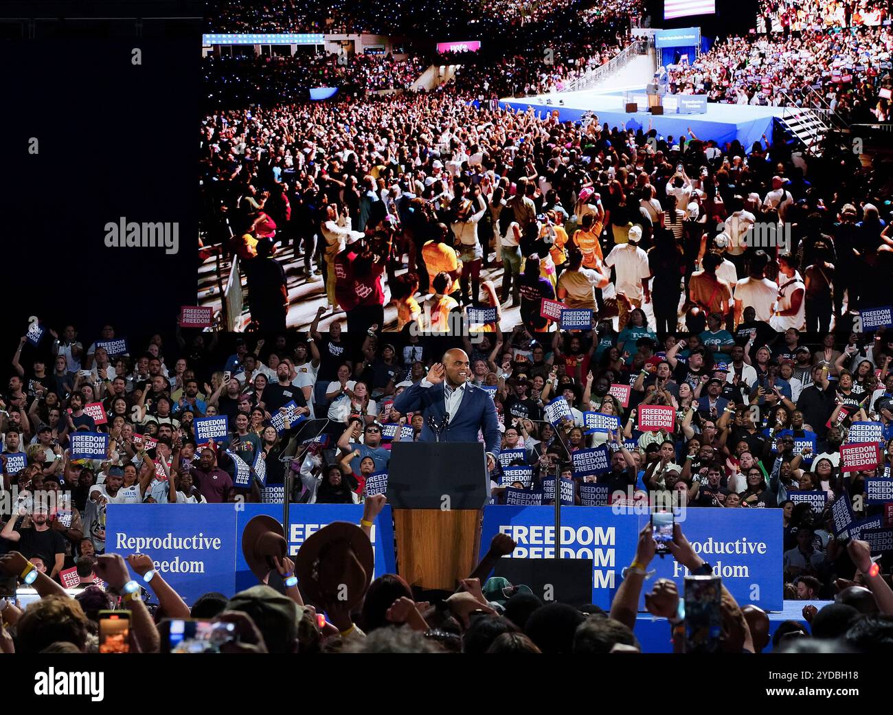 Houston, USA. 25th Oct, 2024. Colin Allred speaks during a campaign ...