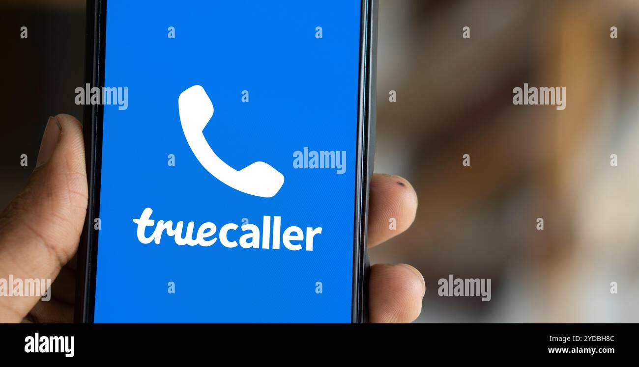 Dhaka, Bangladesh- 25 July 2024: Truecaller logo is displayed on ...