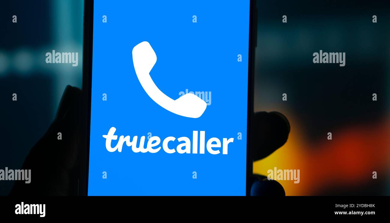 Dhaka, Bangladesh- 25 July 2024: Truecaller logo is displayed on ...