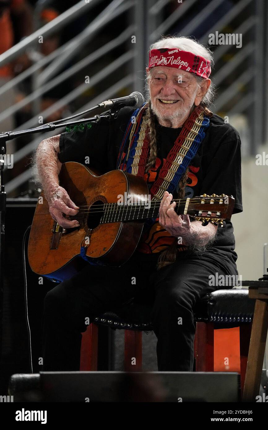 Willie Nelson performs during a campaign event at Shell Energy Stadium ...