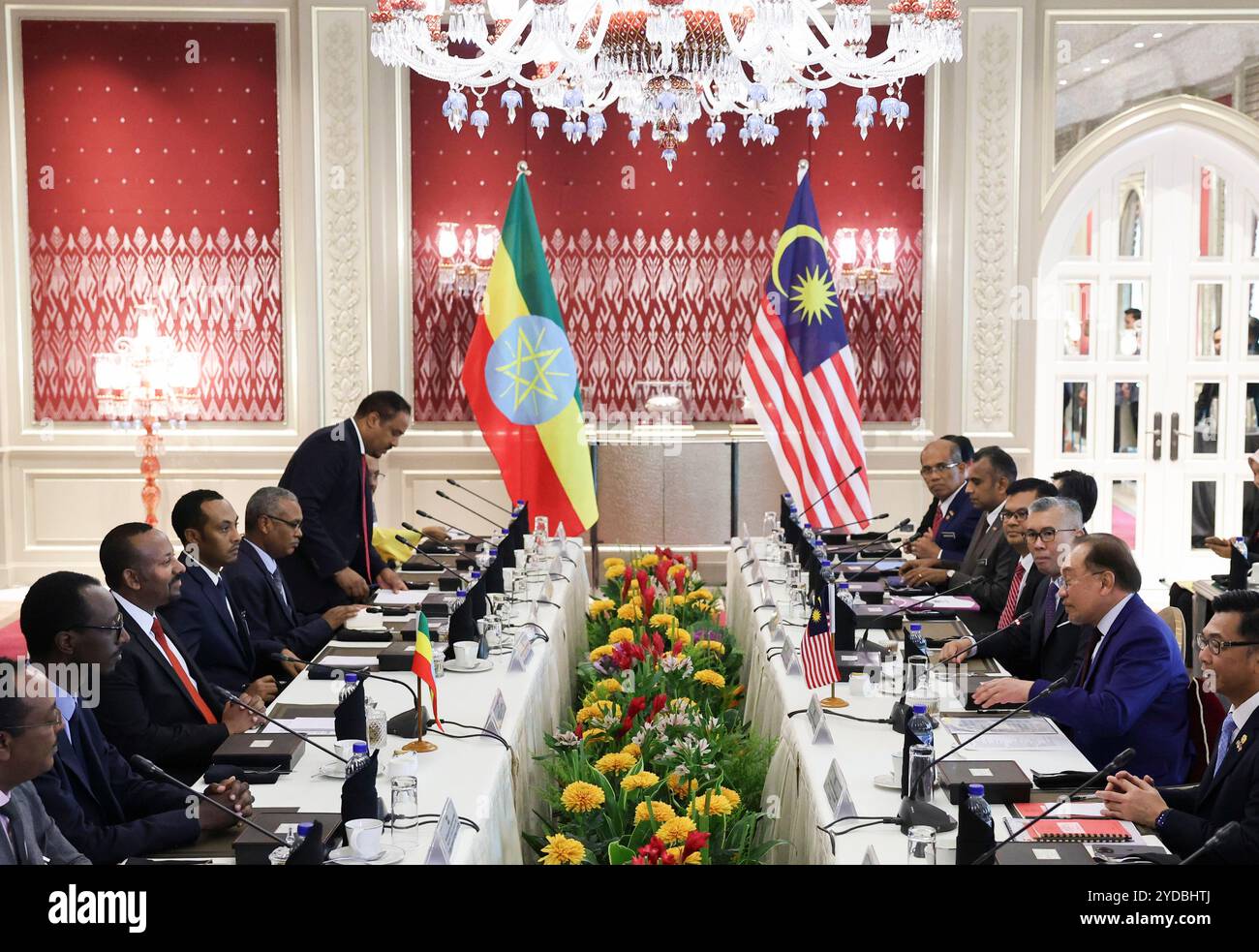 Ethiopian Prime Minister Abiy Ahmed, third left, and his Malaysian counterpart Anwar Ibrahim ...