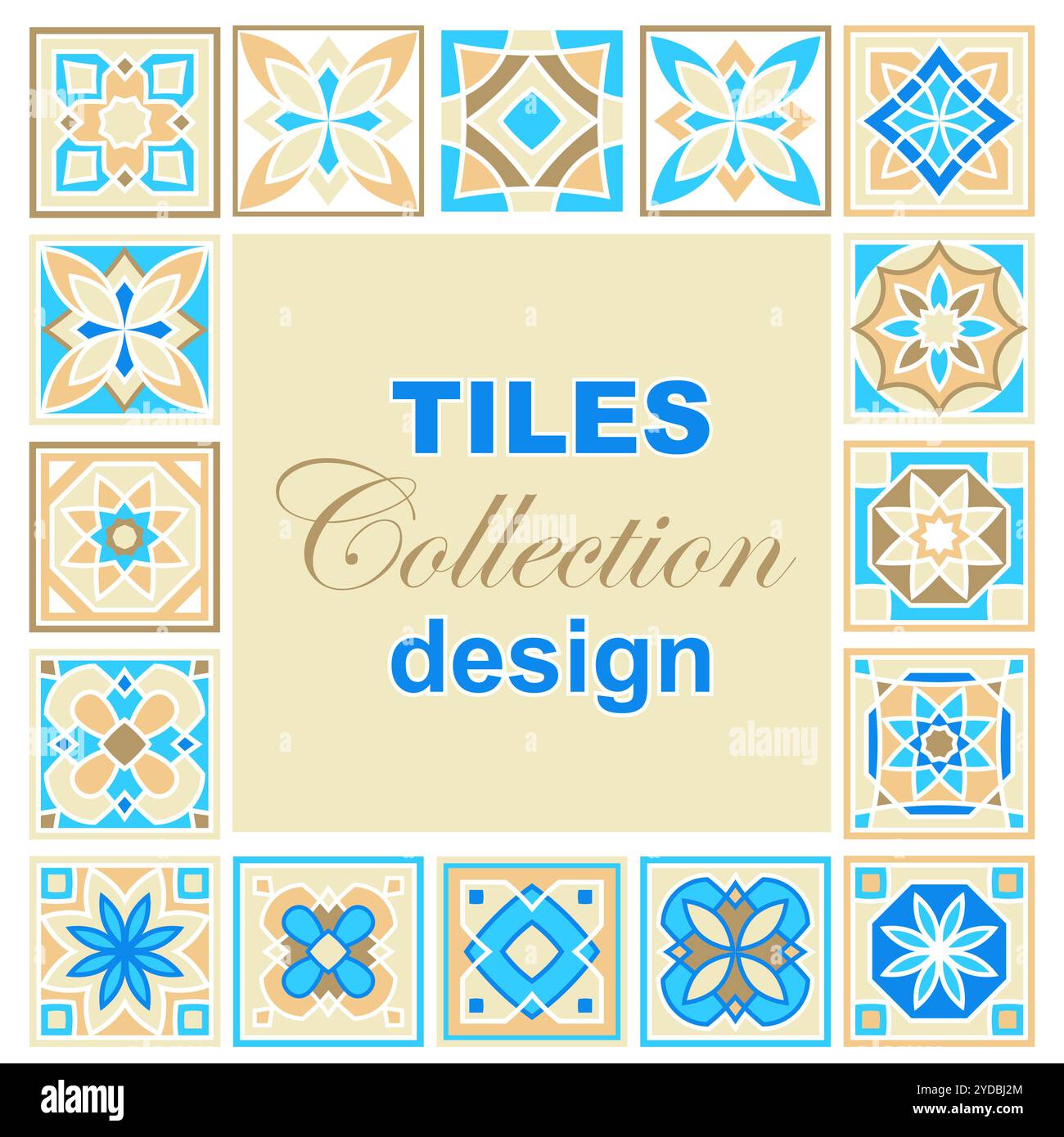 Set of vector hand drawn pattern of square ceramic tile. Ornate ...