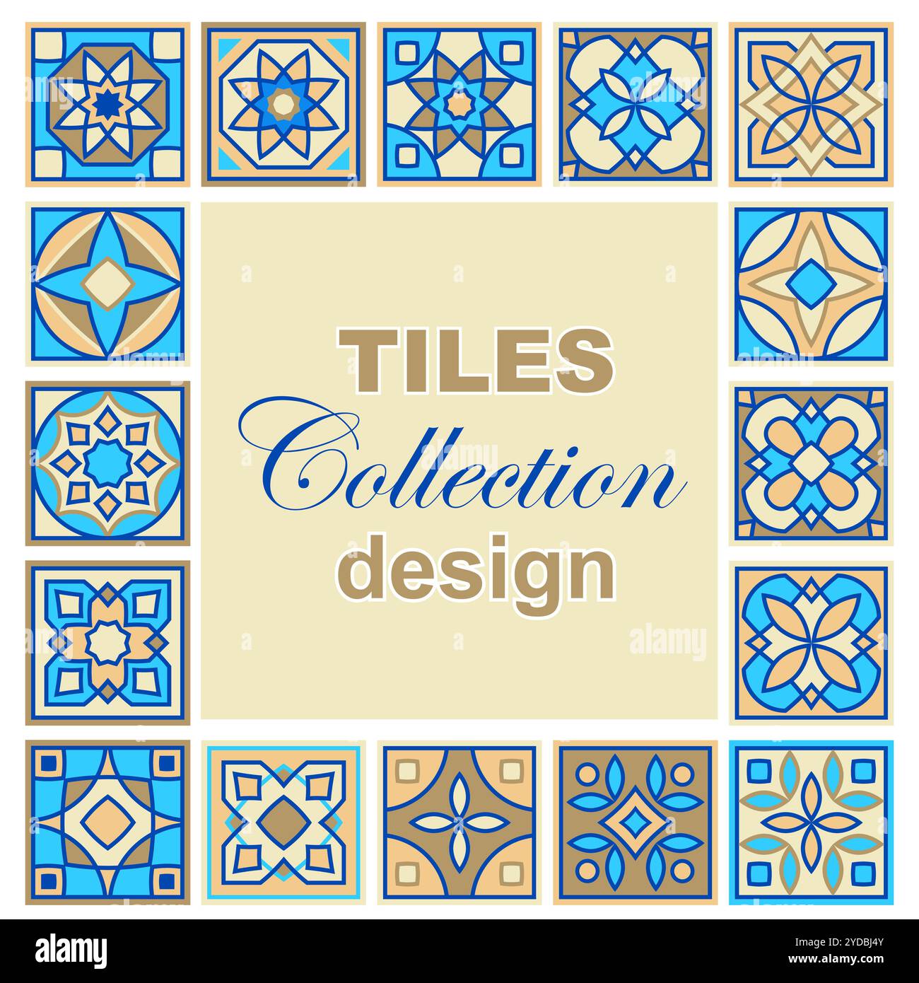 Set of vector hand drawn pattern of square ceramic tile. Ornate ...