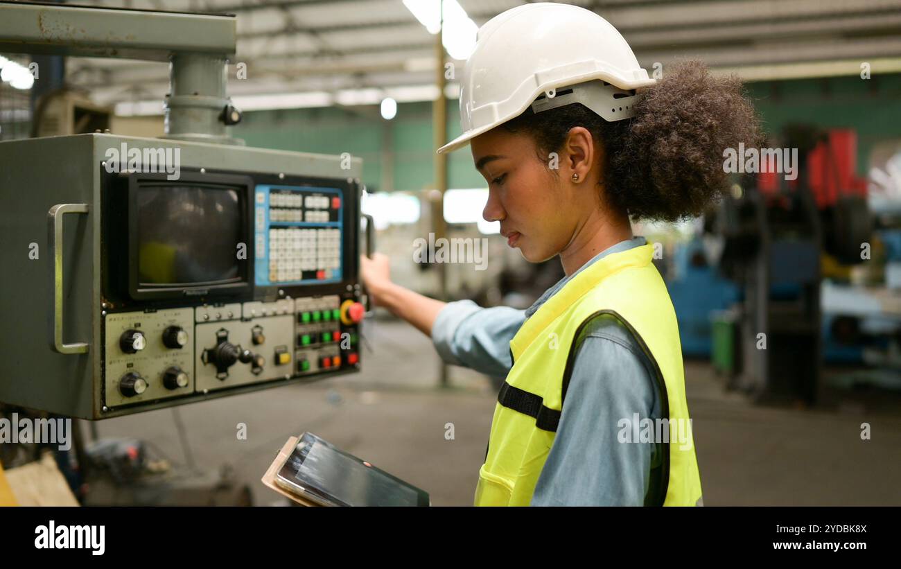 Female chief mechanical engineer work in a mechanical factory Stock ...