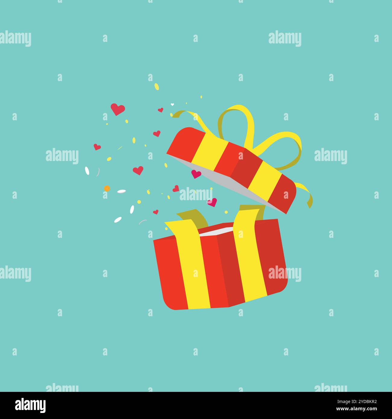 Cute gift icon. Illustration of a gift box with hearts and confetti ...