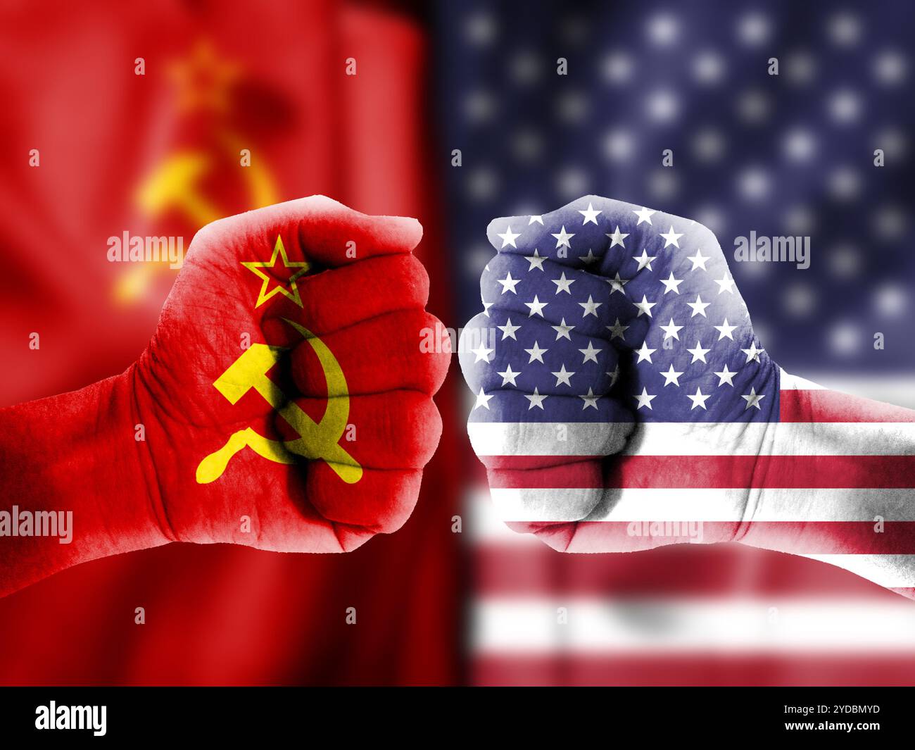 The American flag and the Soviet Union flag are combined with fists ...