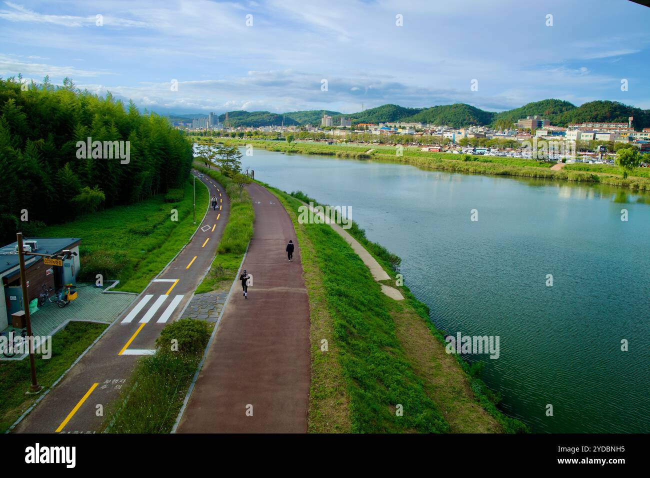 Ulsan, South Korea - October 5, 2024: A view of the walking and cycling paths beside the Taehwa ...