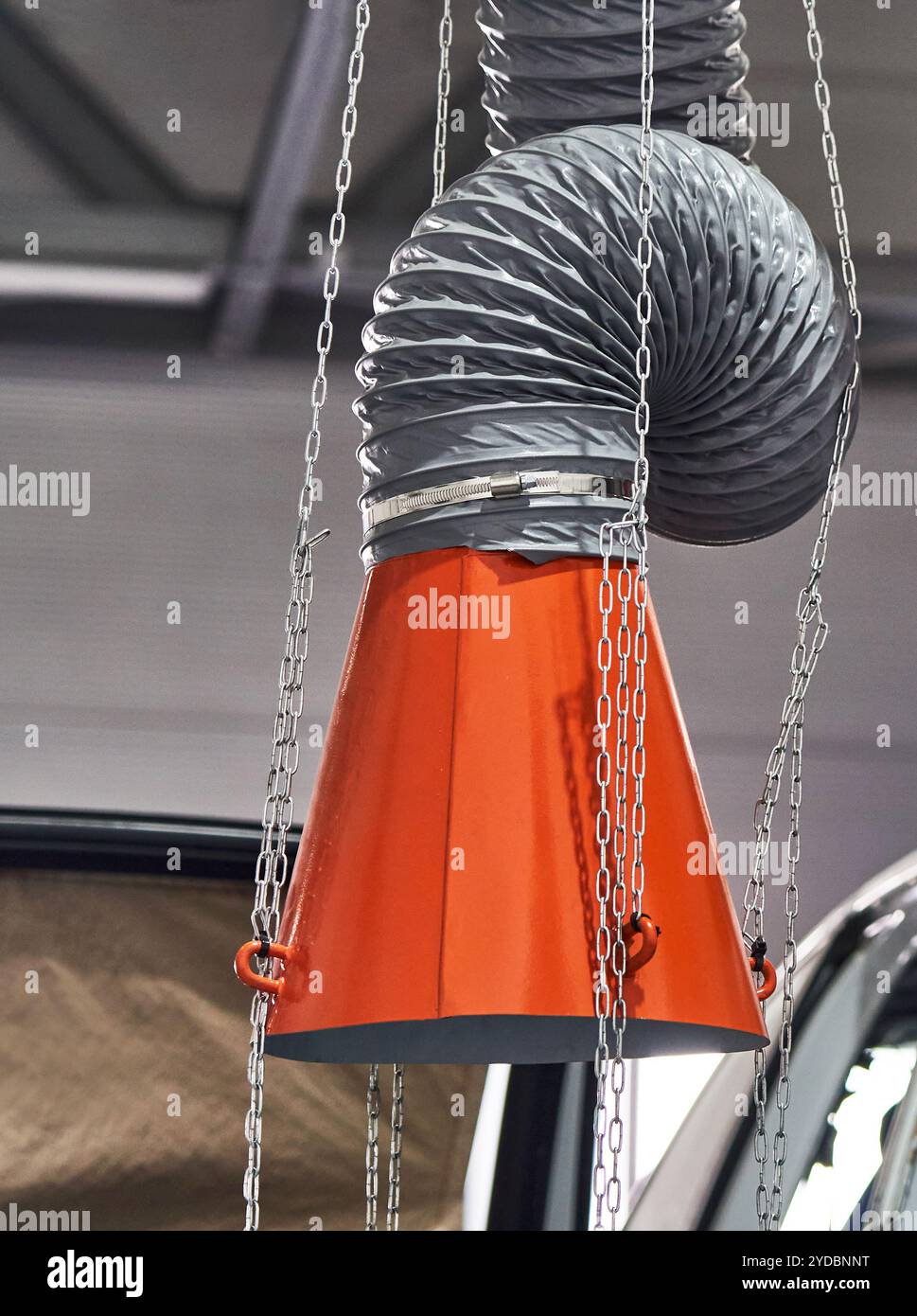 Hood of an industrial air extractor. A closeup and low angle view on ...