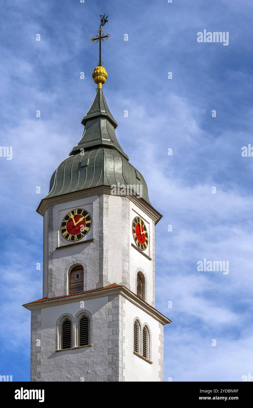 Church tower with clocks of the Roman Catholic Church of St Verena, Bad ...