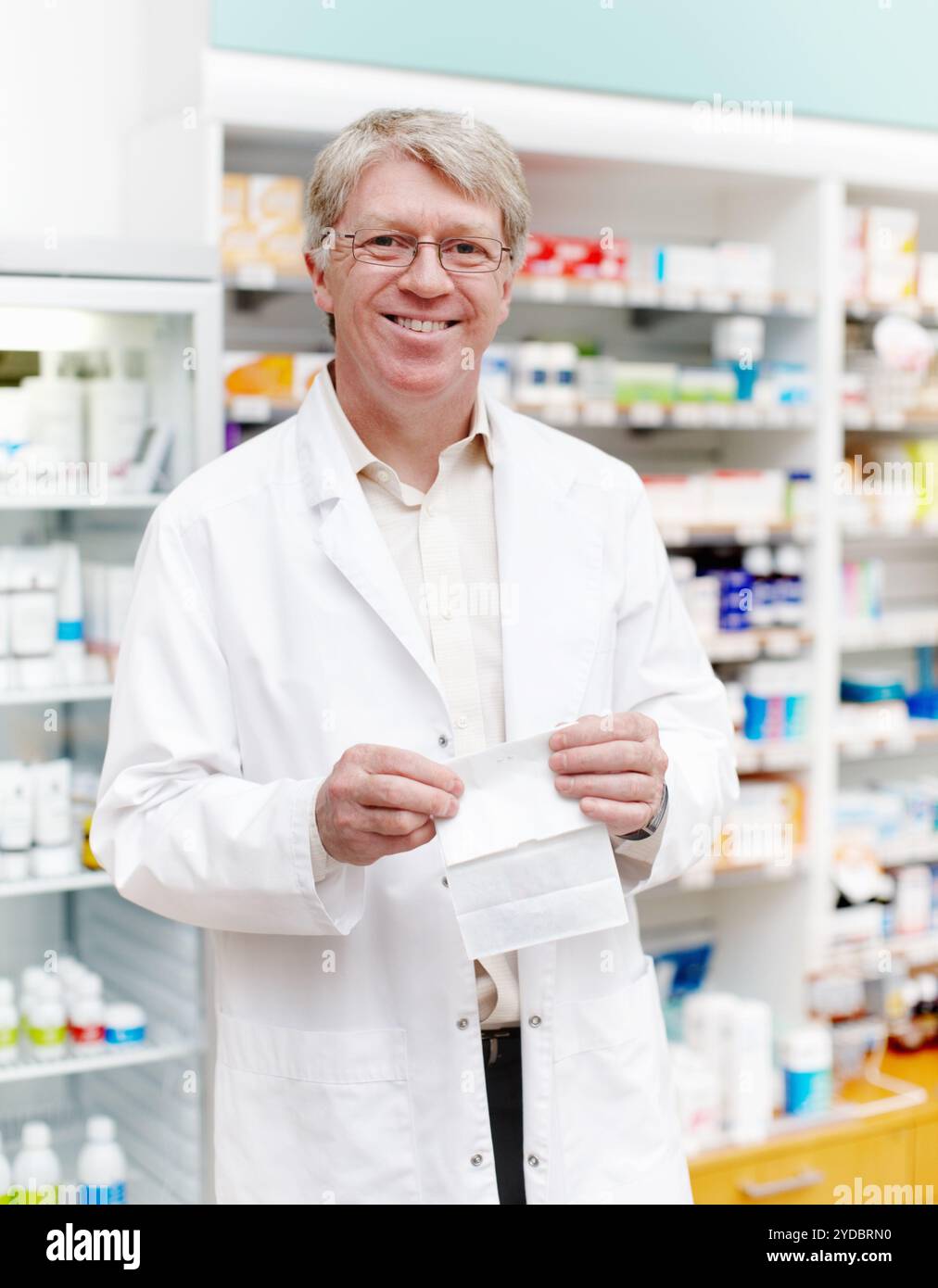 Happy, portrait and pharmacist with prescription at dispensary for ...