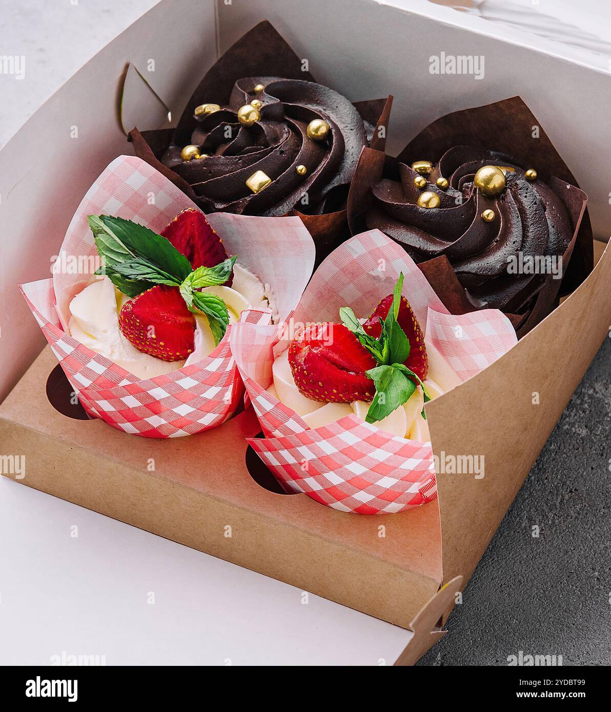 Whipped chocolate and vanilla cream dessert in a box Stock Photo - Alamy