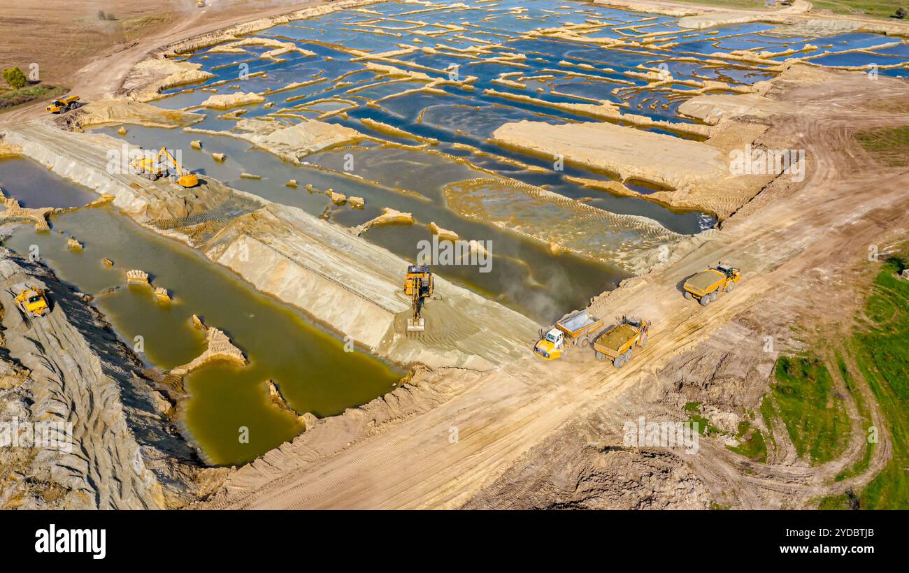 Above view over opencast surface sand mining, mine sand pit. Big ...