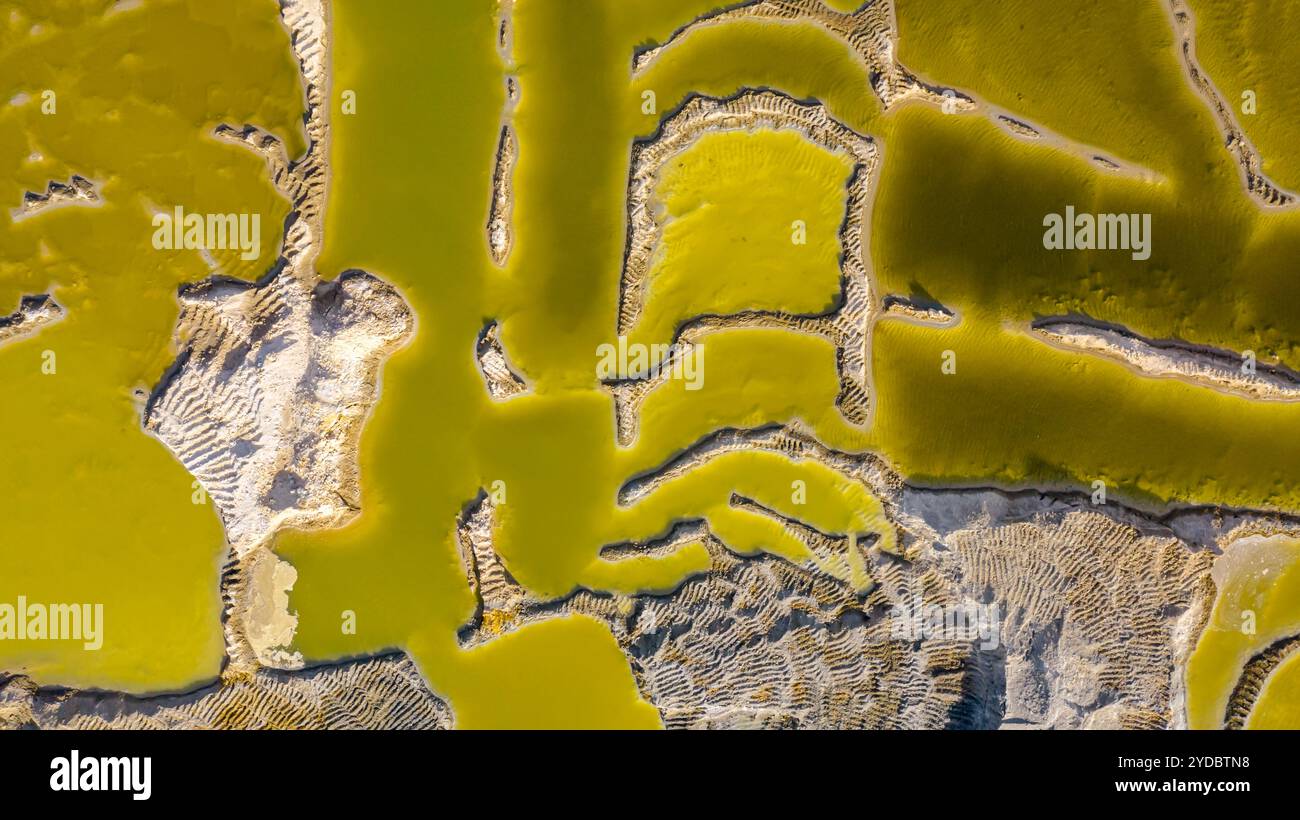 Above top view over colorful, several puddles of underground ...