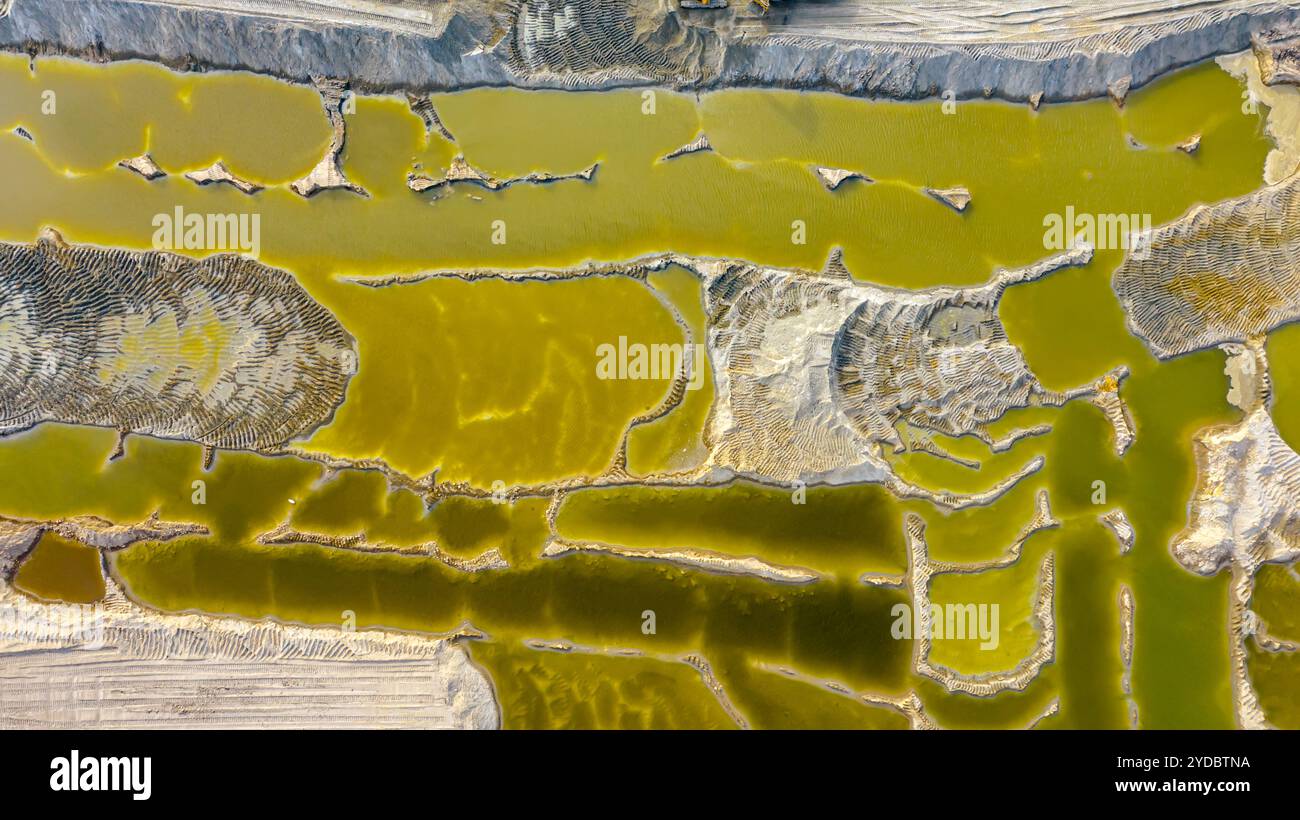 Above top view over colorful, several puddles of underground ...