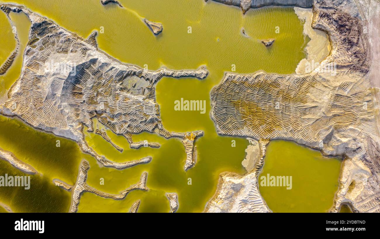 Above top view over colorful, several puddles of underground ...