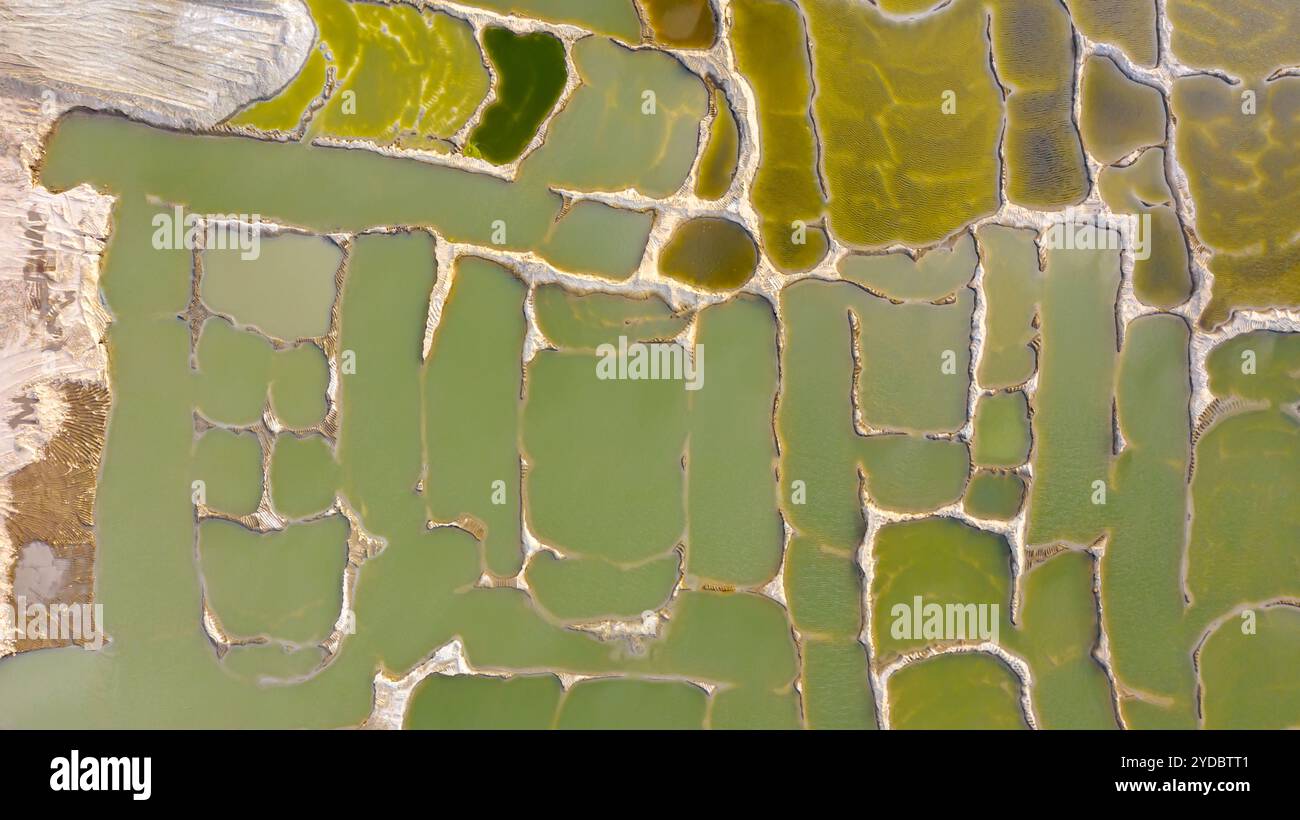 Above top view over colorful, several puddles of underground ...