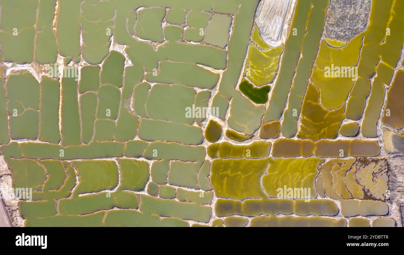 Above top view over colorful, several puddles of underground ...