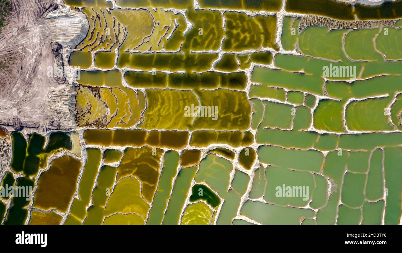 Above top view over colorful, several puddles of underground ...