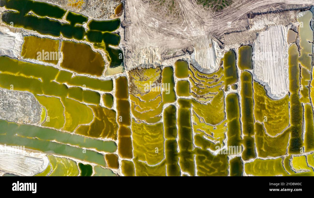 Above top view over colorful, several puddles of underground ...