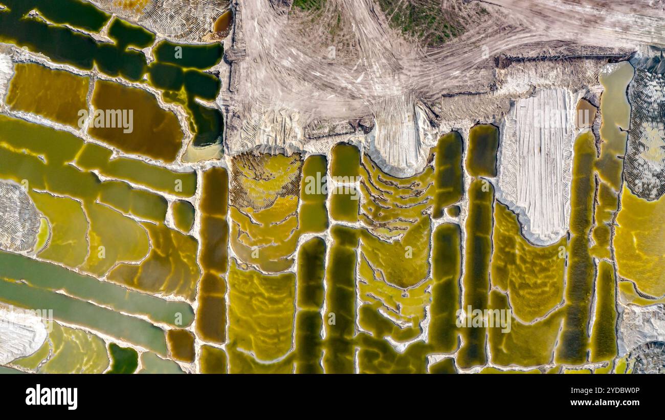 Above top view over colorful, several puddles of underground ...