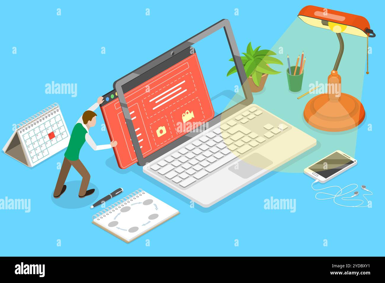 Isometric Flat Concept of Web Page Design Update, Operation System ...