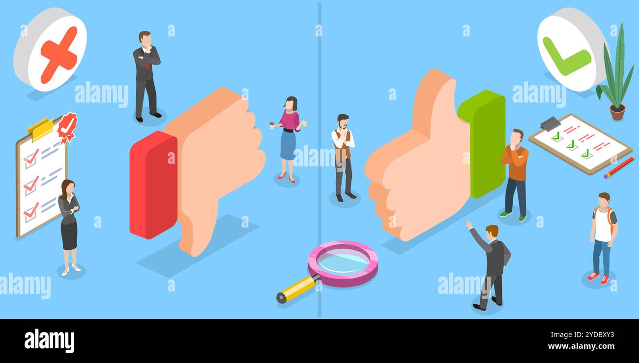 3D Isometric Flat Conceptual Illustration of Pros and Cons, Compare andCcontrast Between ...