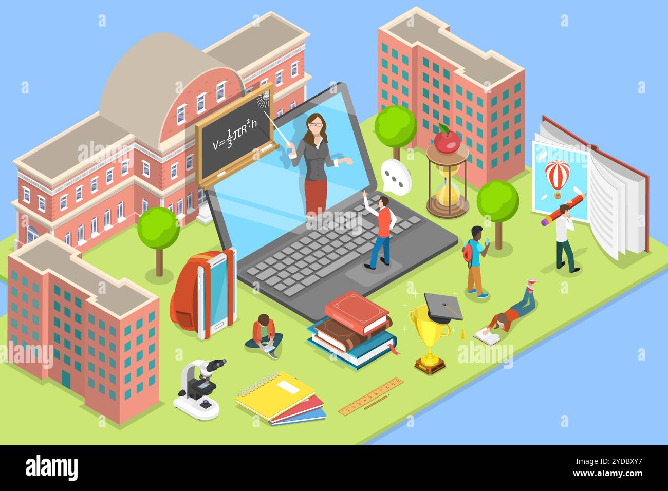 3D Isometric Flat Landing Page Template of Distant School Education ...