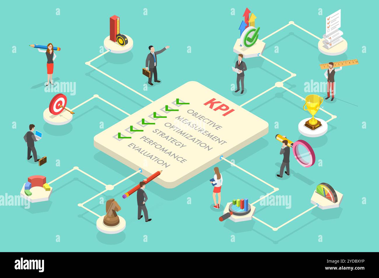 3D Isometric Flat Conceptual Illustration of KPI - Key Performance Indicator, Performance ...