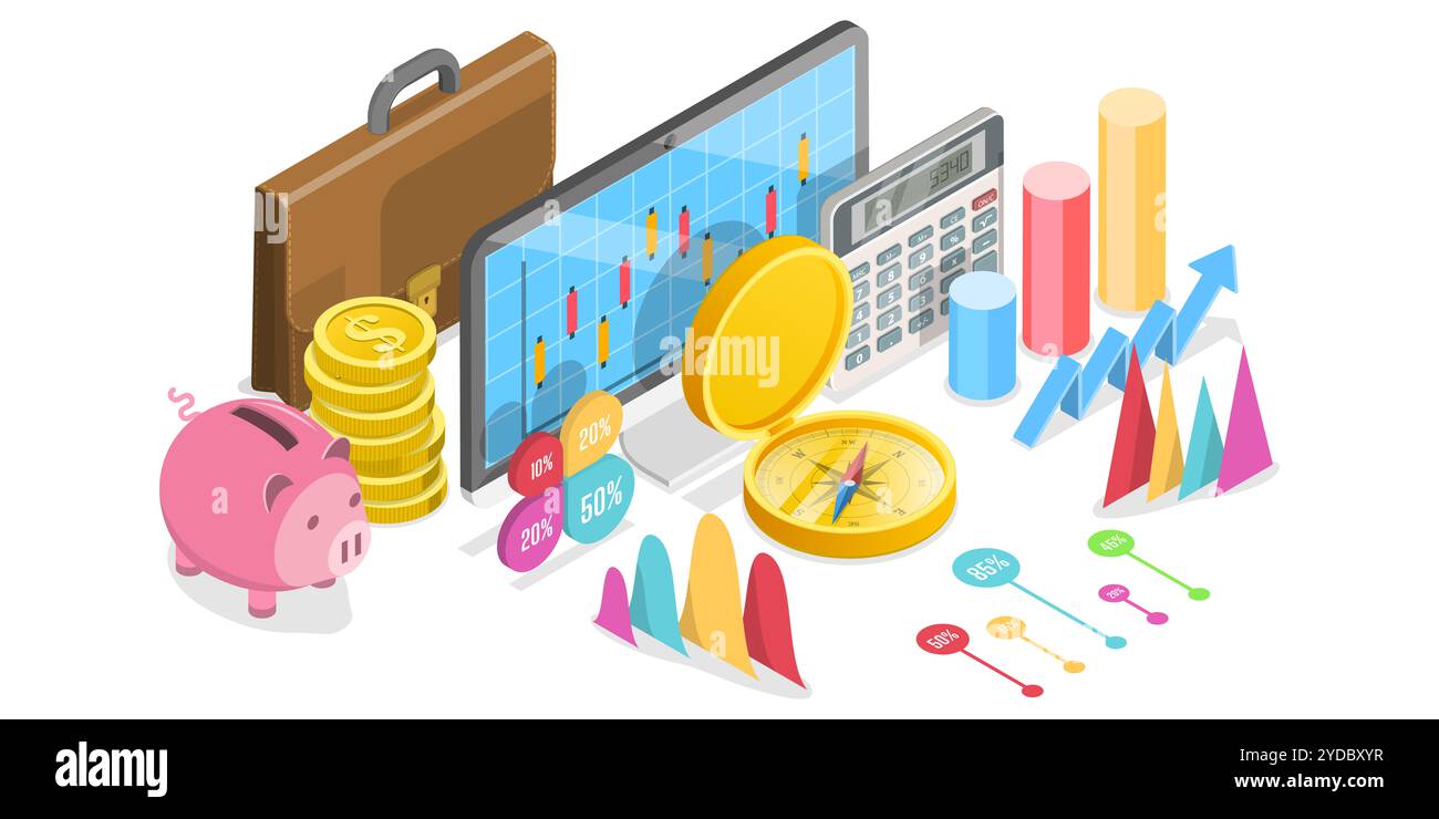 3D Isometric Flat Conceptual Illustration of Financial Budgeting ...