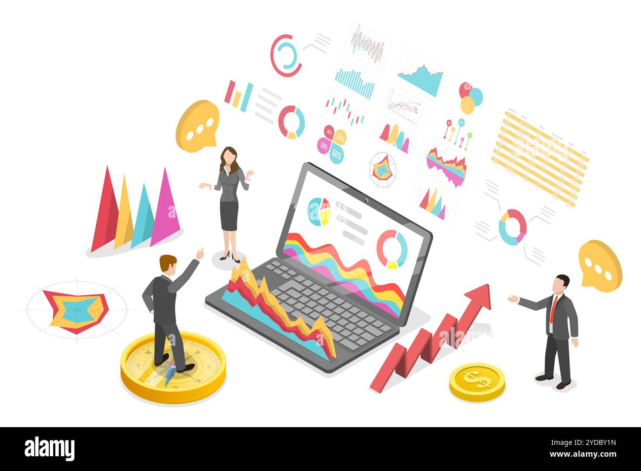 3D Isometric Flat Conceptual Illustration of Financial Analysis ...