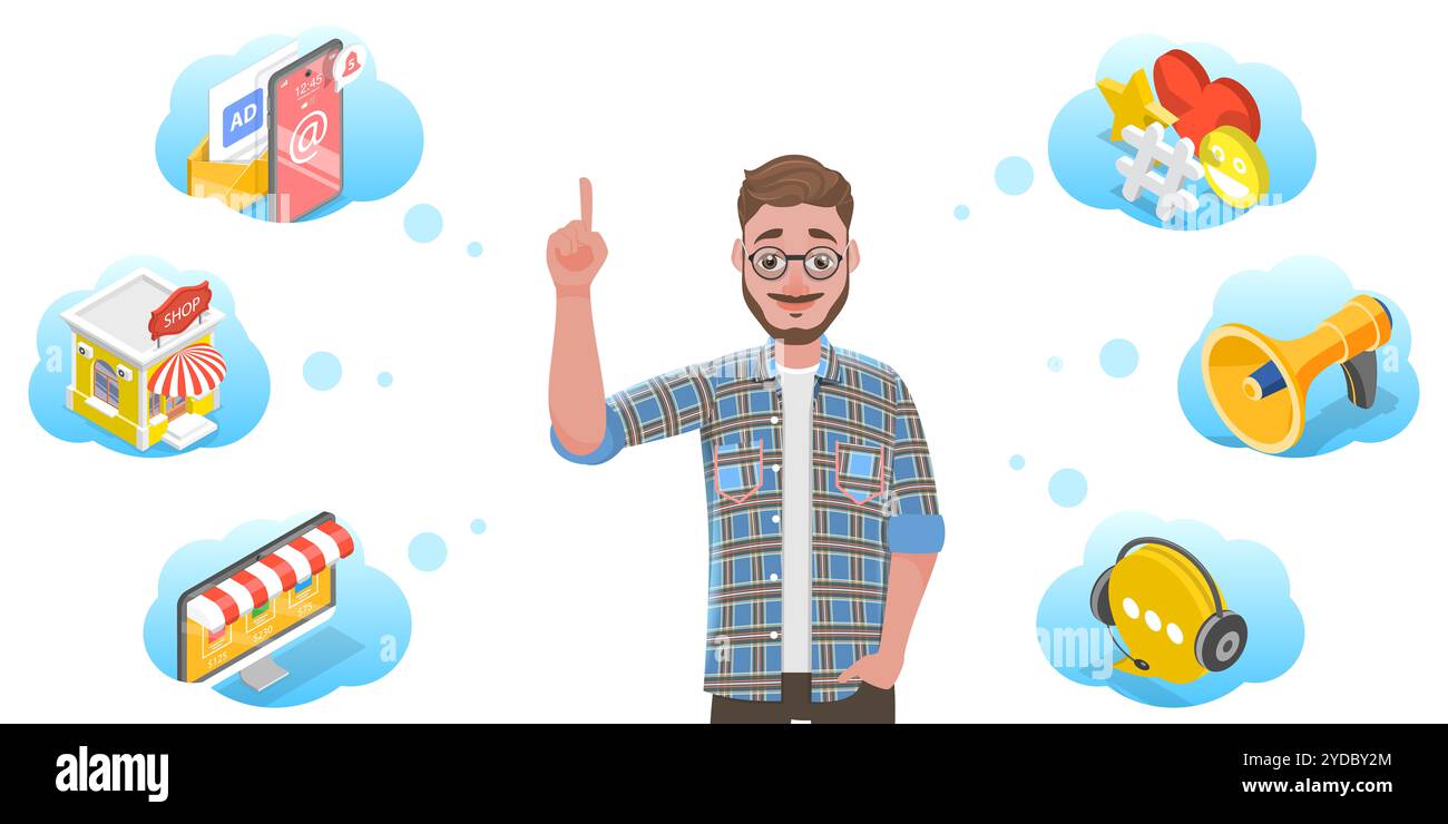 3D Isometric Flat Conceptual Illustration of Cross-Channel, Omnichannel, Several Communication ...