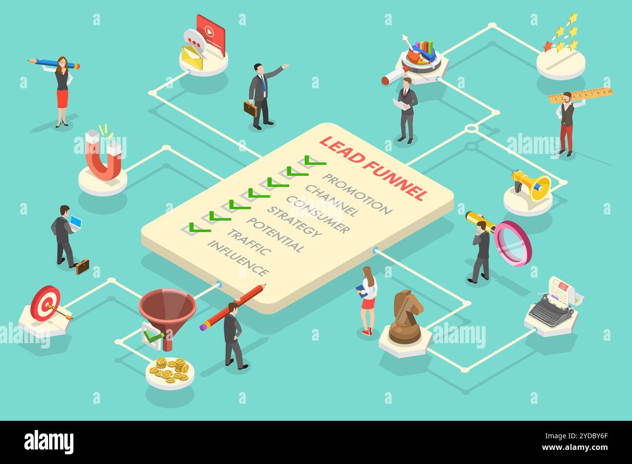 3D Isometric Flat Conceptual Illustration of Lead Generation Marketing Strategy. Process of ...