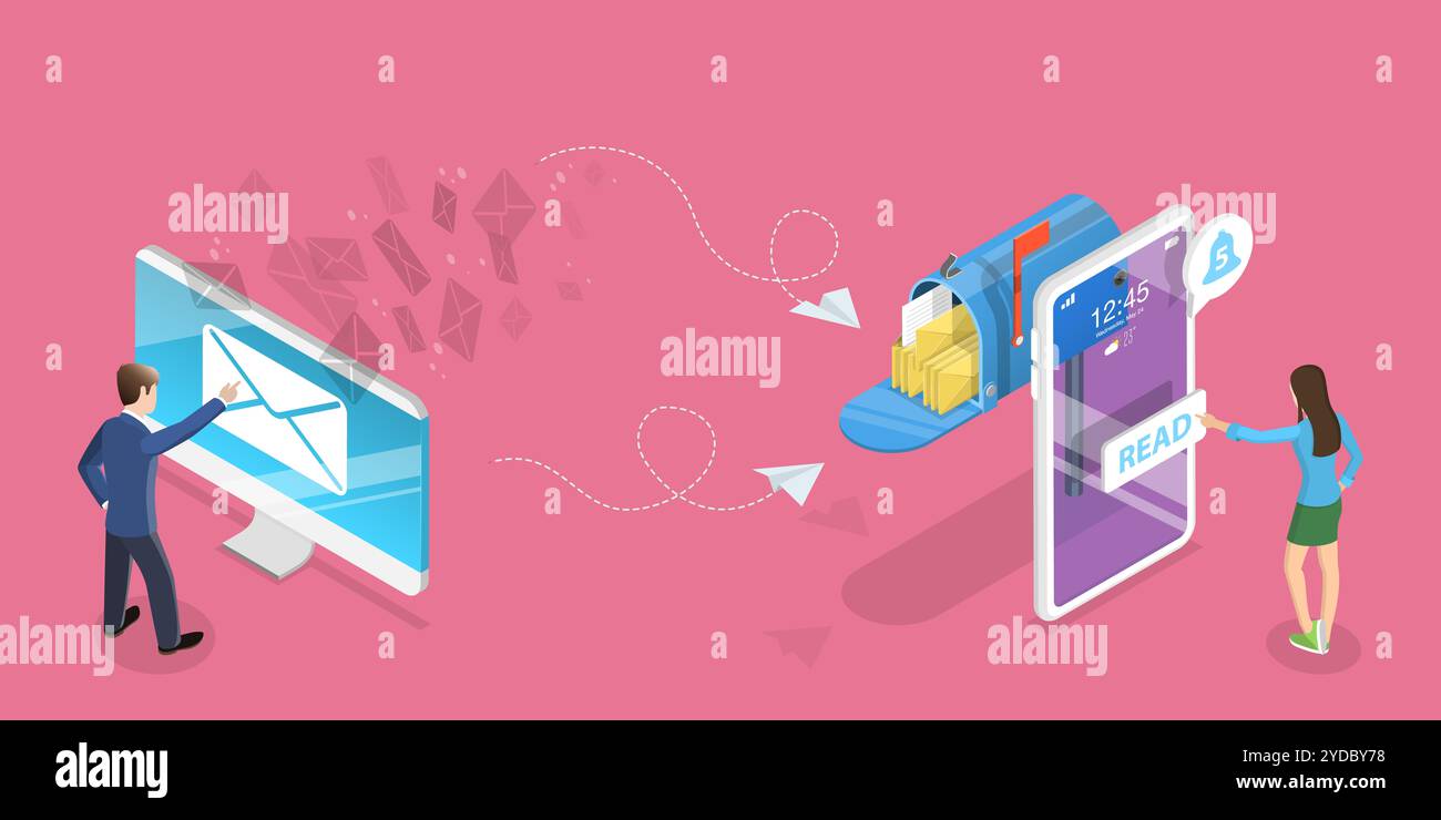 3D Isometric Flat Concept of Mobile Email Marketing and Advertising ...
