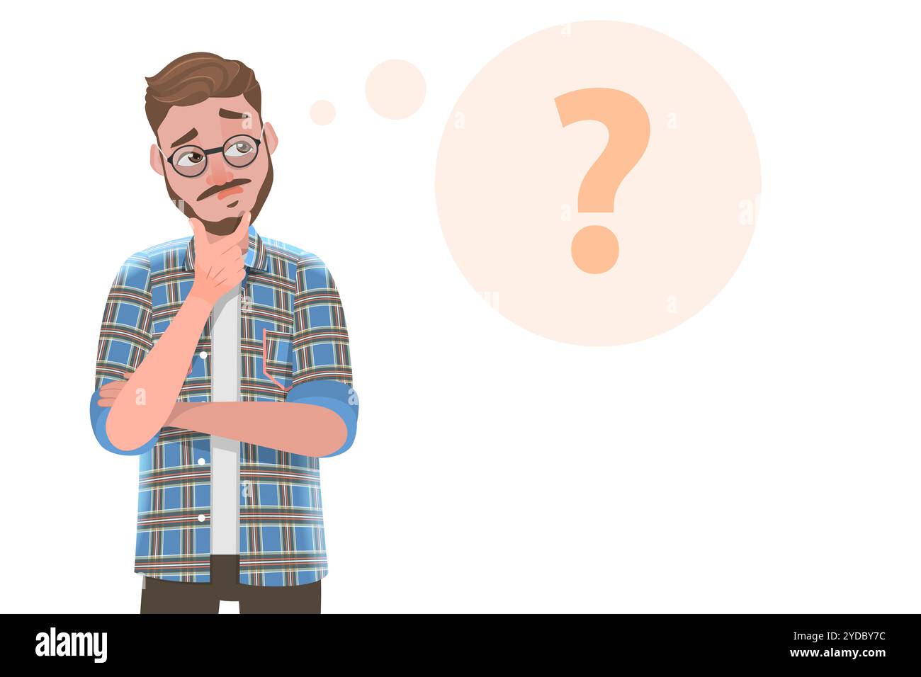 3D Flat Conceptual Illustration of Handsome Bearded Man is Thinking ...