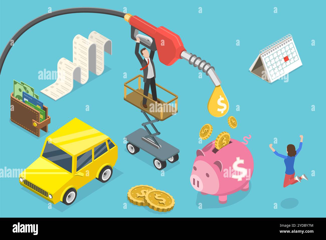 3D Isometric Flat Conceptual Illustration of Fuel Economy, Reducing ...