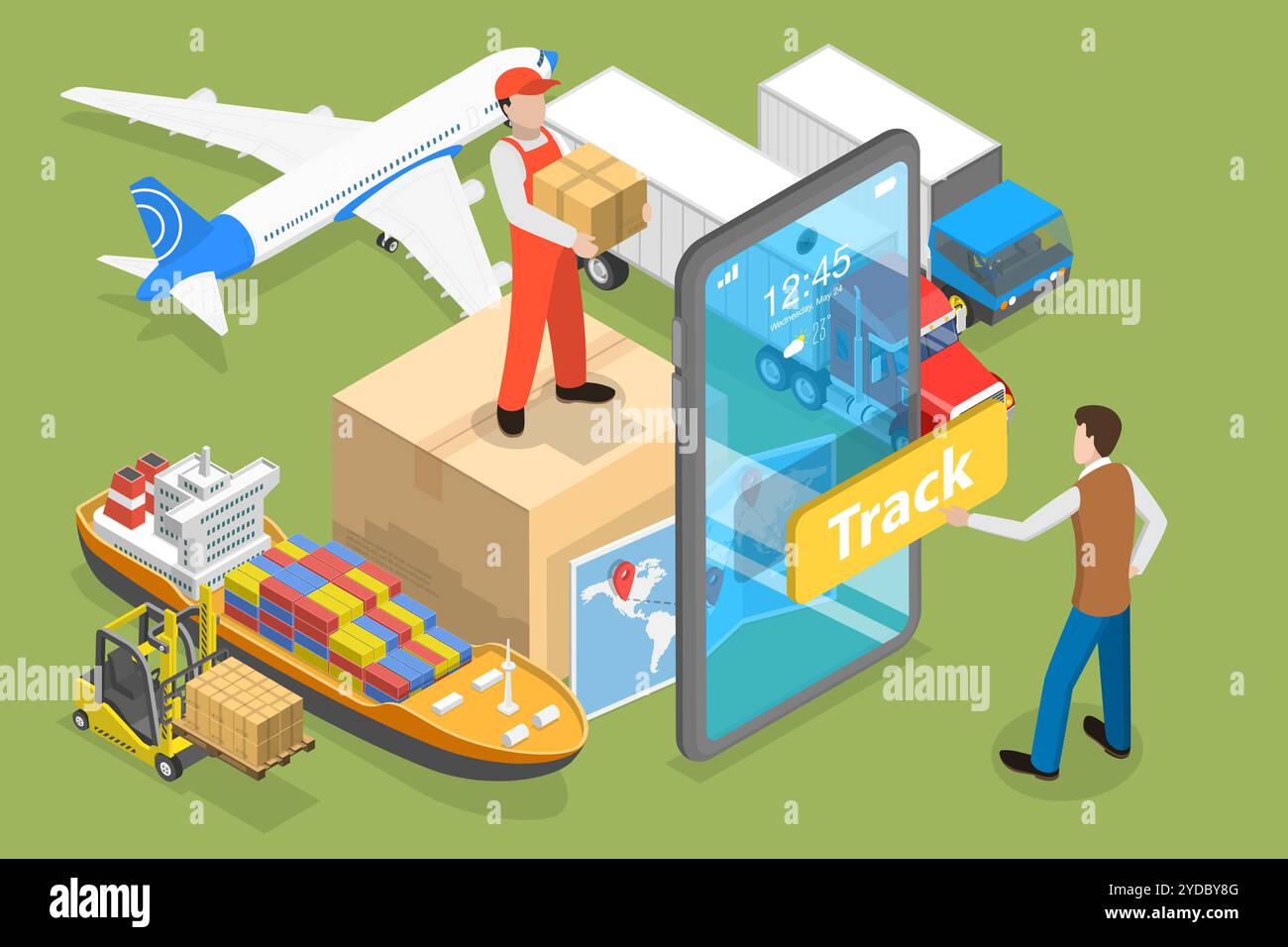 3D Isometric Flat Conceptual Illustration of Mobile App for Delivery ...