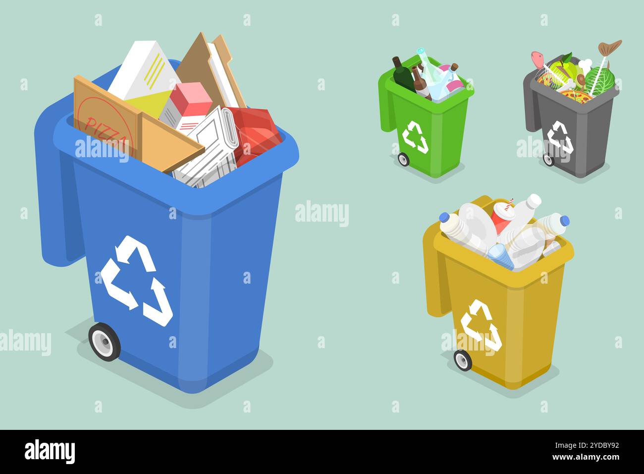 3D Isometric Flat Concept of Sorting Waste for Recycling, Colored Waste ...