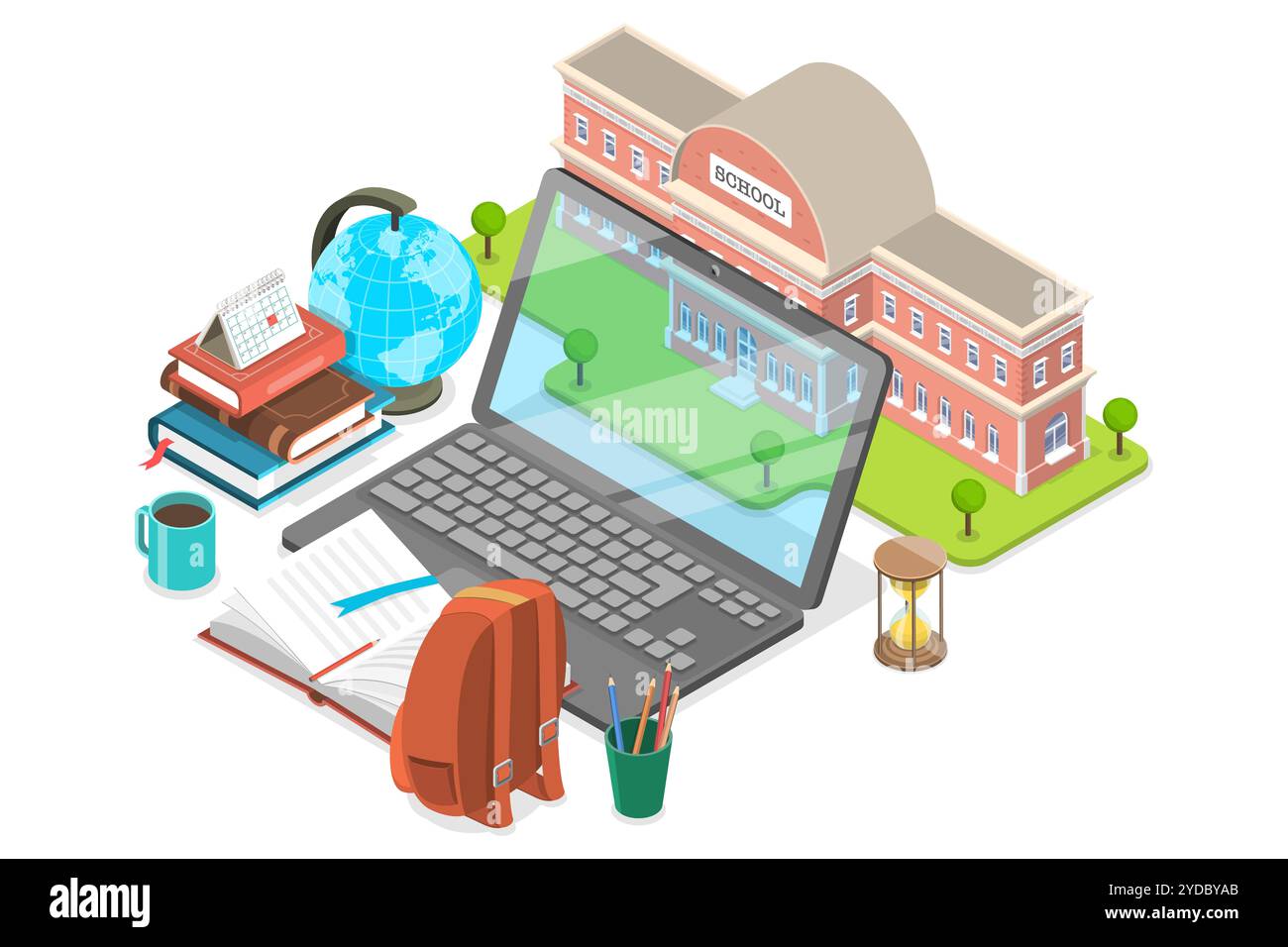 3d Online School Concept, Landing Page Template for Website, Distance ...