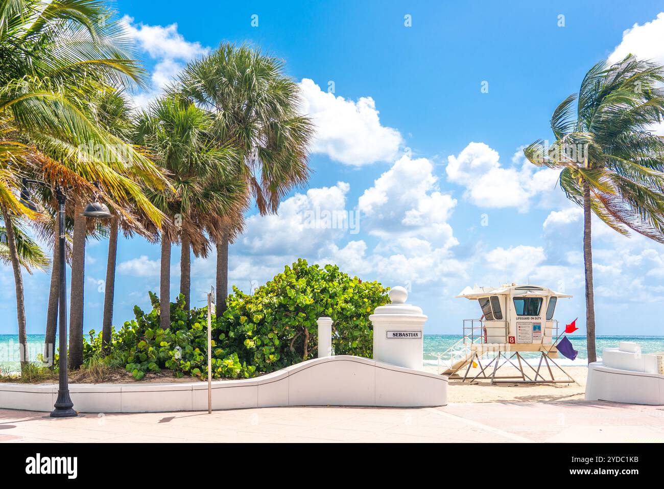 Seafront beach promenade with palm trees on a sunny day in Fort ...