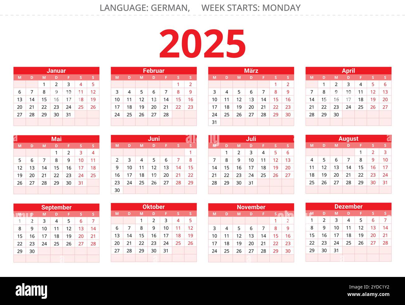 2025 year german calendar. Vector illustration for Germany. Design ...