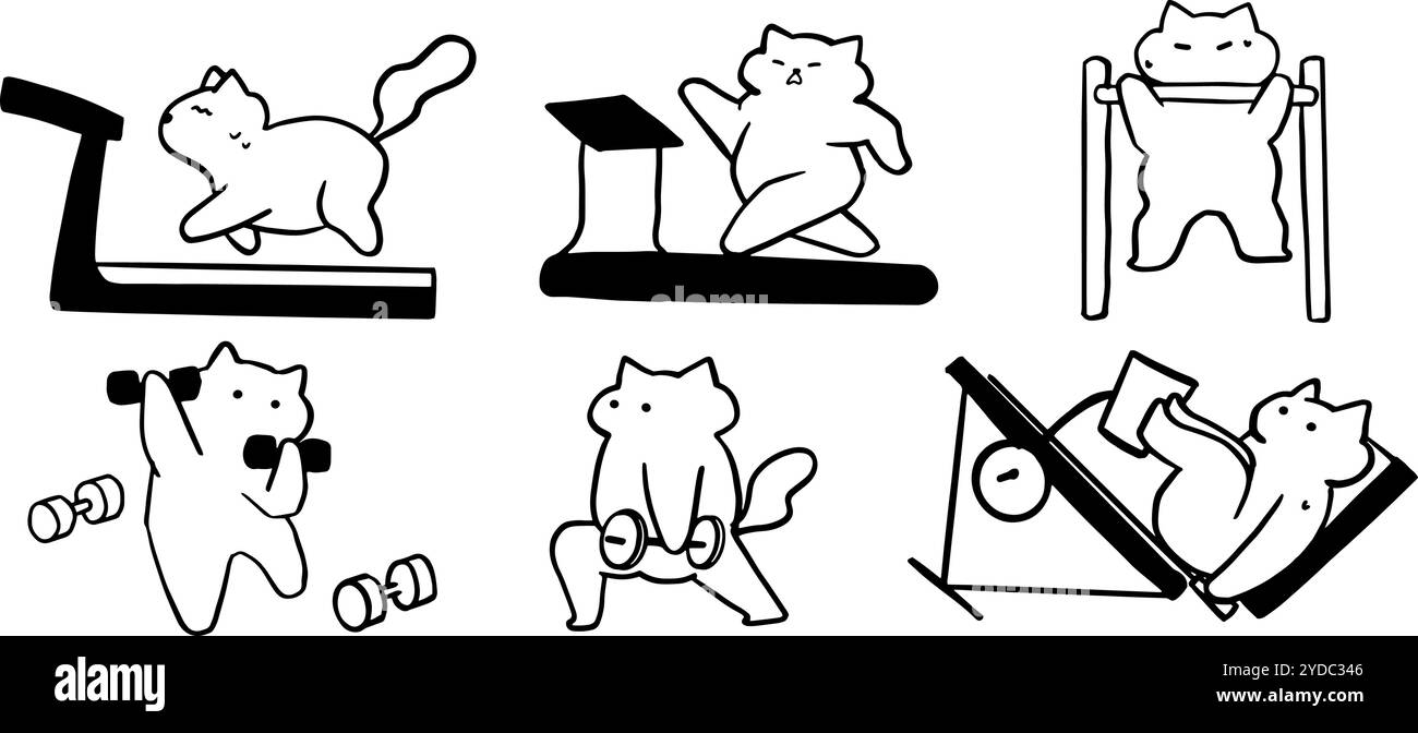Cat x Gym, Fitness, Workout Set Illustration | Cute Minimalist Doodle ...
