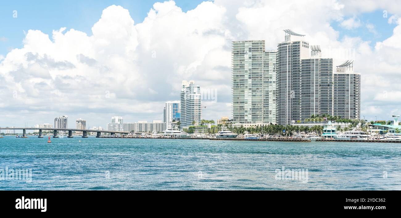 Miami skyline with skyscrapers and bridge over sea Stock Photo - Alamy