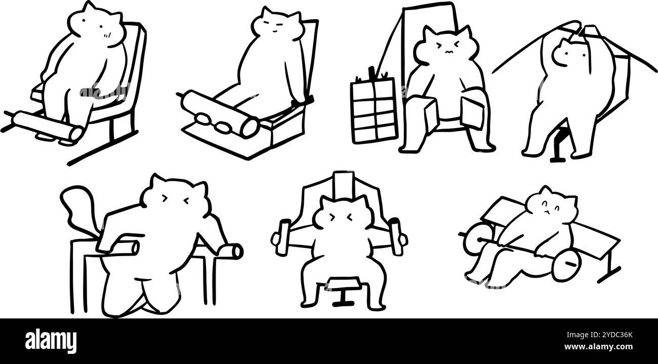 Cat x Gym, Fitness, Workout Set Illustration | Cute Minimalist Doodle ...