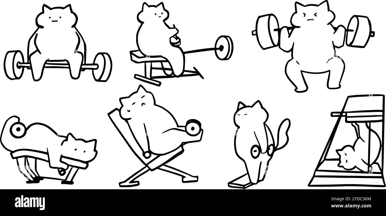 Cat x Gym, Fitness, Workout Set Illustration | Cute Minimalist Doodle ...