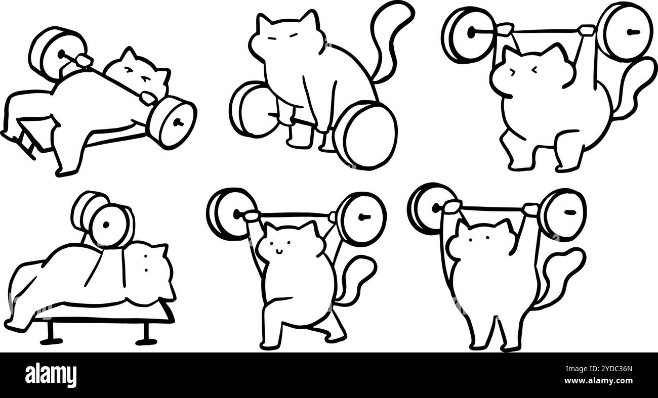 Cat x Gym, Fitness, Workout Set Illustration | Cute Minimalist Doodle ...