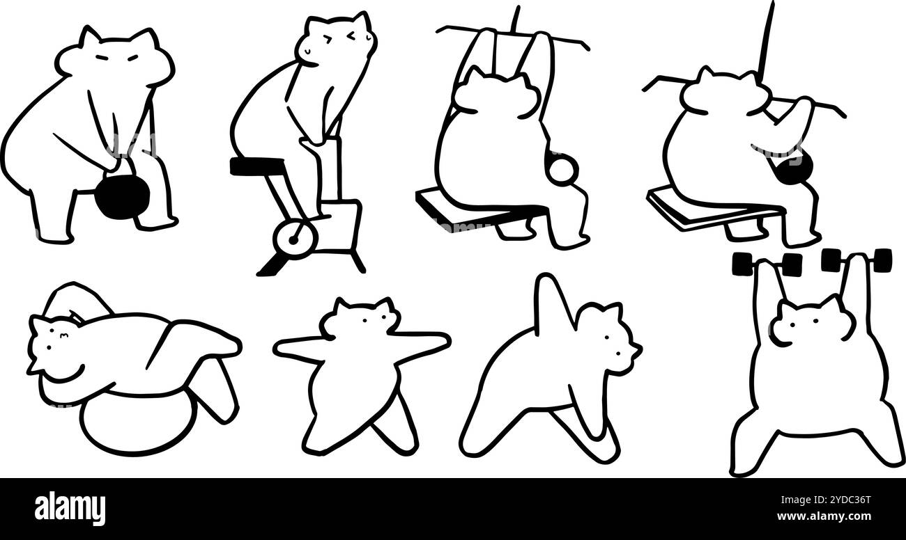 Cat x Gym, Fitness, Workout Set Illustration | Cute Minimalist Doodle ...