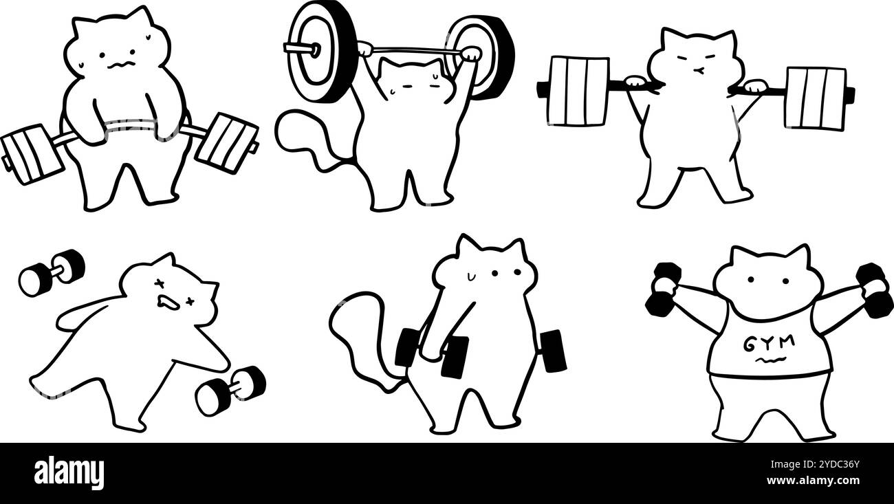 Cat x Gym, Fitness, Workout Set Illustration | Cute Minimalist Doodle ...