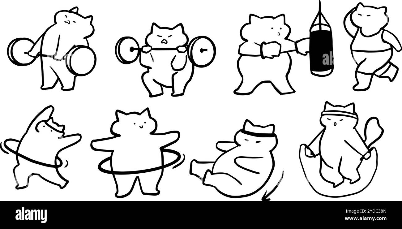 Cat x Gym, Fitness, Workout Set Illustration | Cute Minimalist Doodle ...