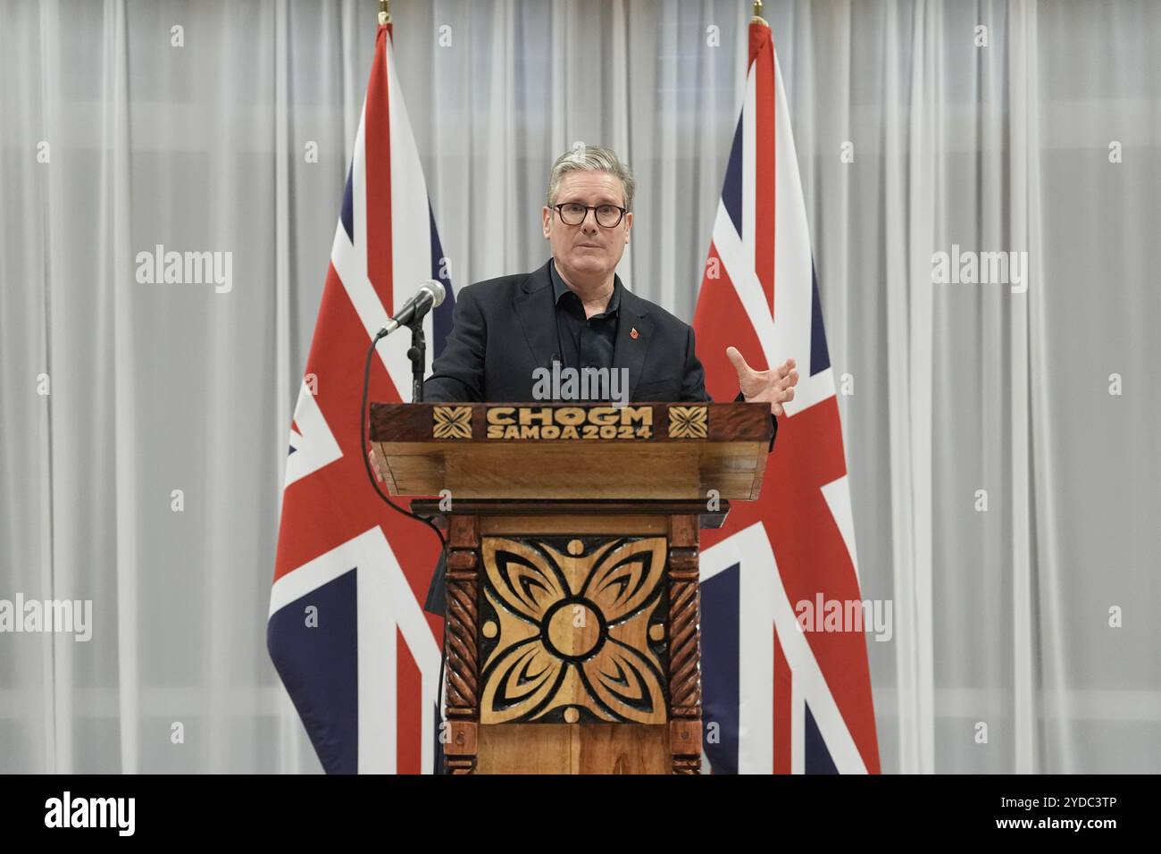 Prime Minister Sir Keir Starmer speaking at a press conference during the Commonwealth Heads of ...