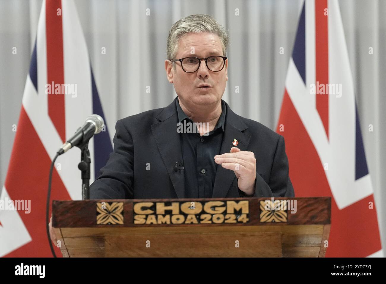 Prime Minister Sir Keir Starmer speaking at a press conference during the Commonwealth Heads of ...